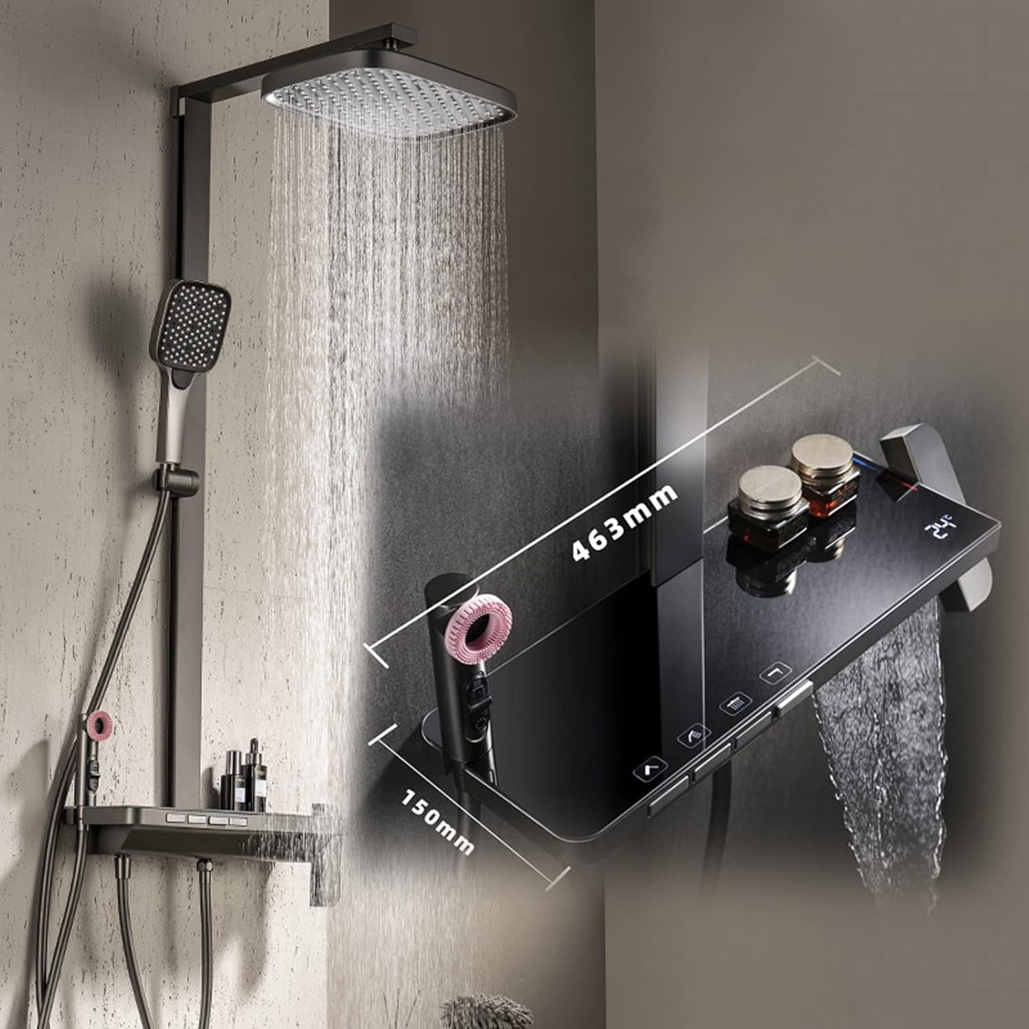 Digital Temperature Display Shower System with 4 Functions, Rain ...
