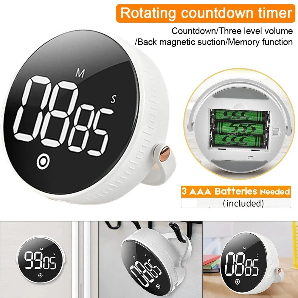Digital Timer Large Led Display Magnetic Alarm Yoga/Cooking Kitchen ...