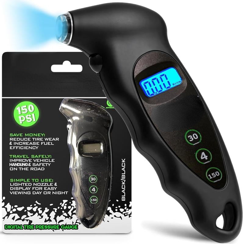 Digital Tire Pressure Gauge 150 PSI, 4 Ranges, Ergonomic Design w ...