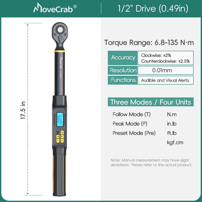 Digital Torque Wrench 1-340N.m 2% Accuracy Preset & LED/Buzzer Alerts ...