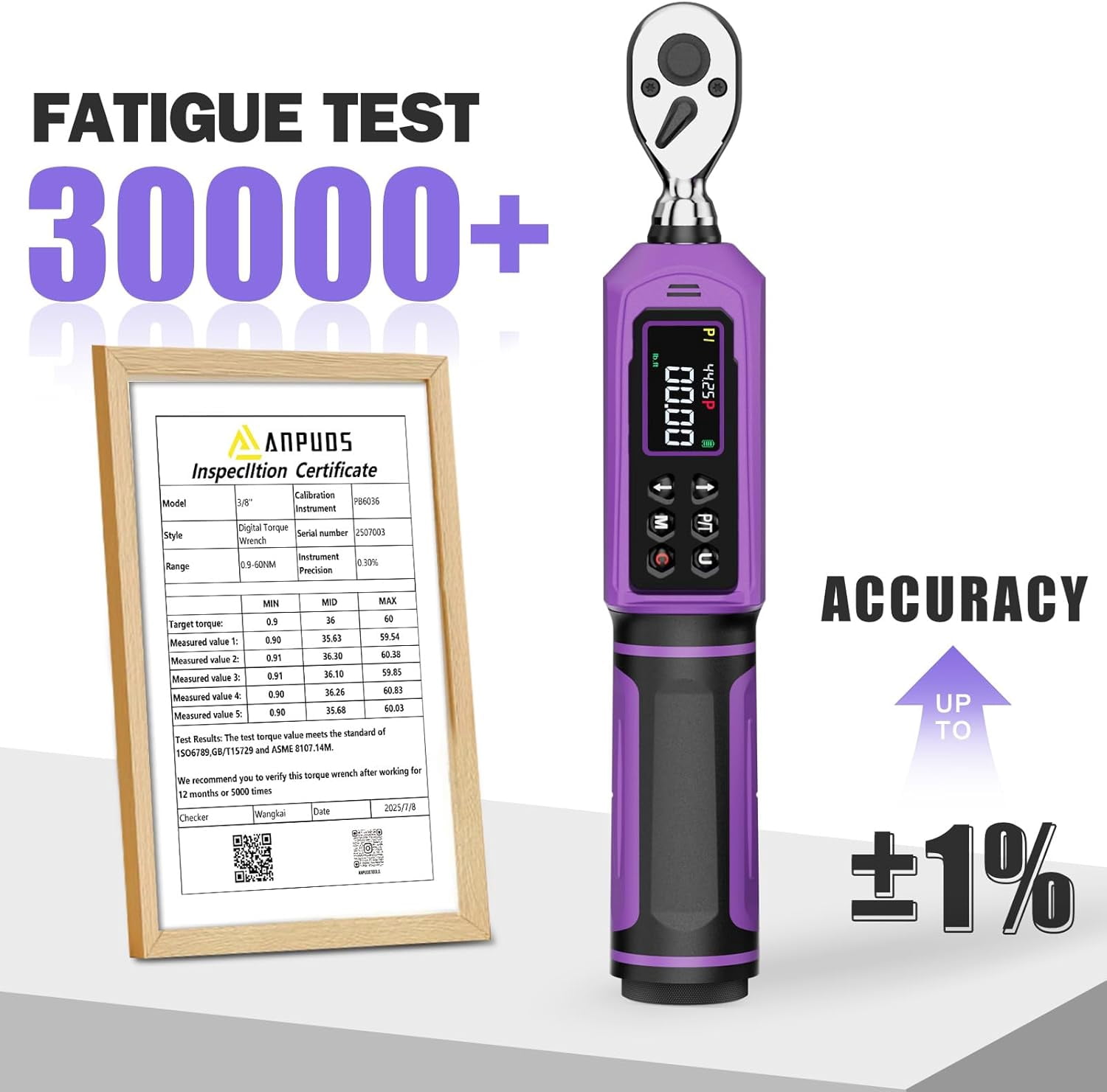 Digital Torque Wrench 3/8 Drive, 0.66-44.25 Ft-lb/0.9-60 Nm Inch Pound ...