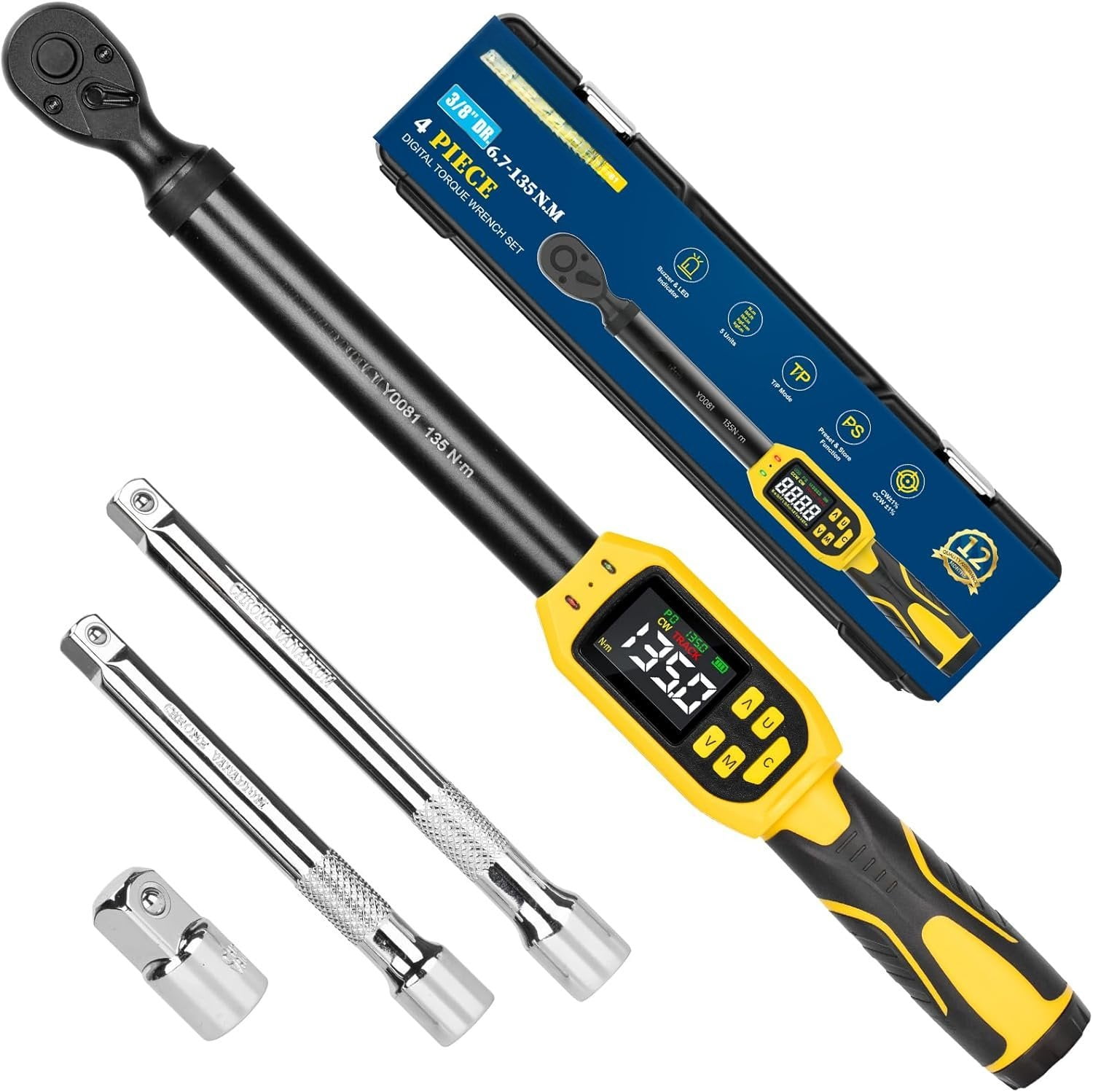 Digital Torque Wrench 3/8" Drive | 5-99.5 ft-lb | +-1% Accuracy | Alert ...