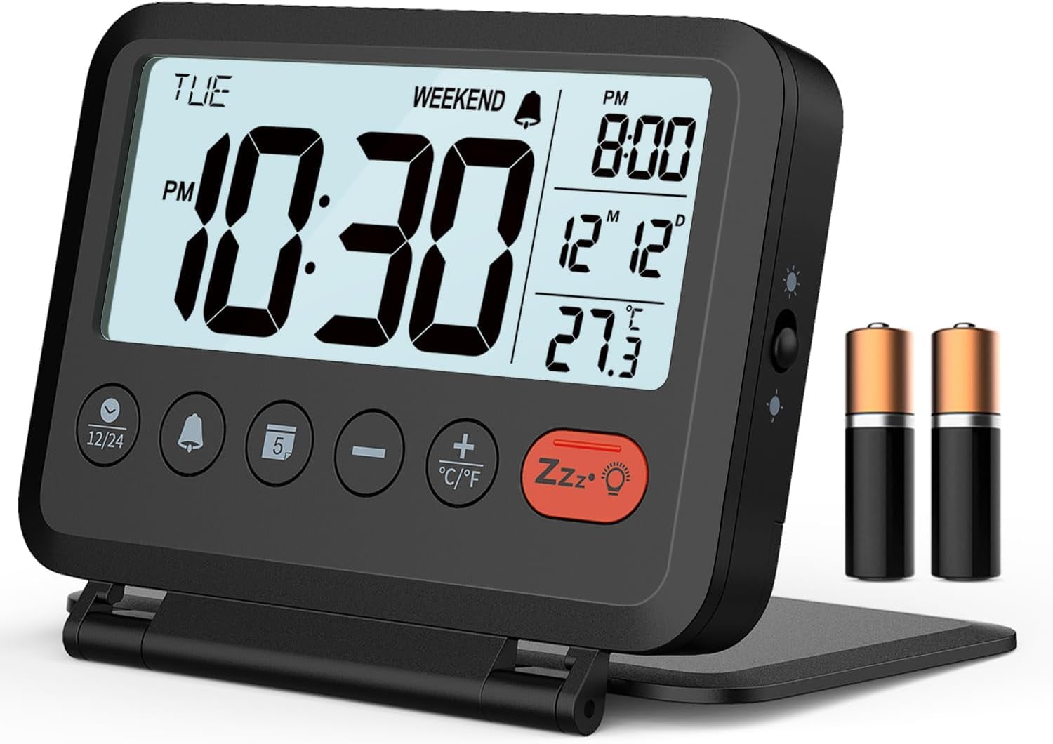 Digital Travel Alarm Clock, Black, 3.54 inch LCD Display, 9-Minute ...