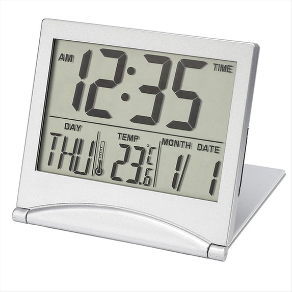 Digital Travel Alarm Clock - Foldable Calendar Temperature Timer LCD ...