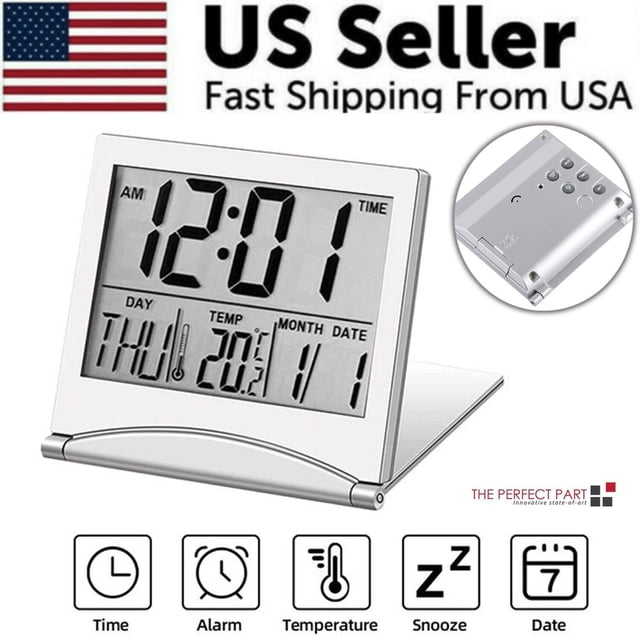 Digital Travel Alarm Clock Foldable Temperature LCD Clock Compact Desk ...