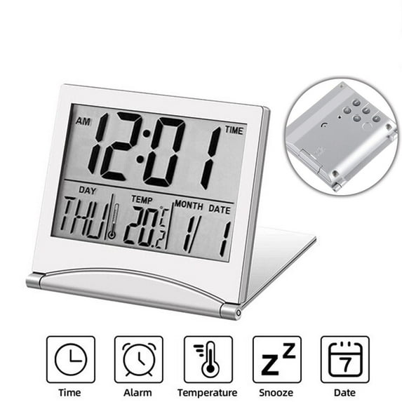 Digital Travel Alarm Clock Foldable Temperature LCD Clock Compact Desk ...