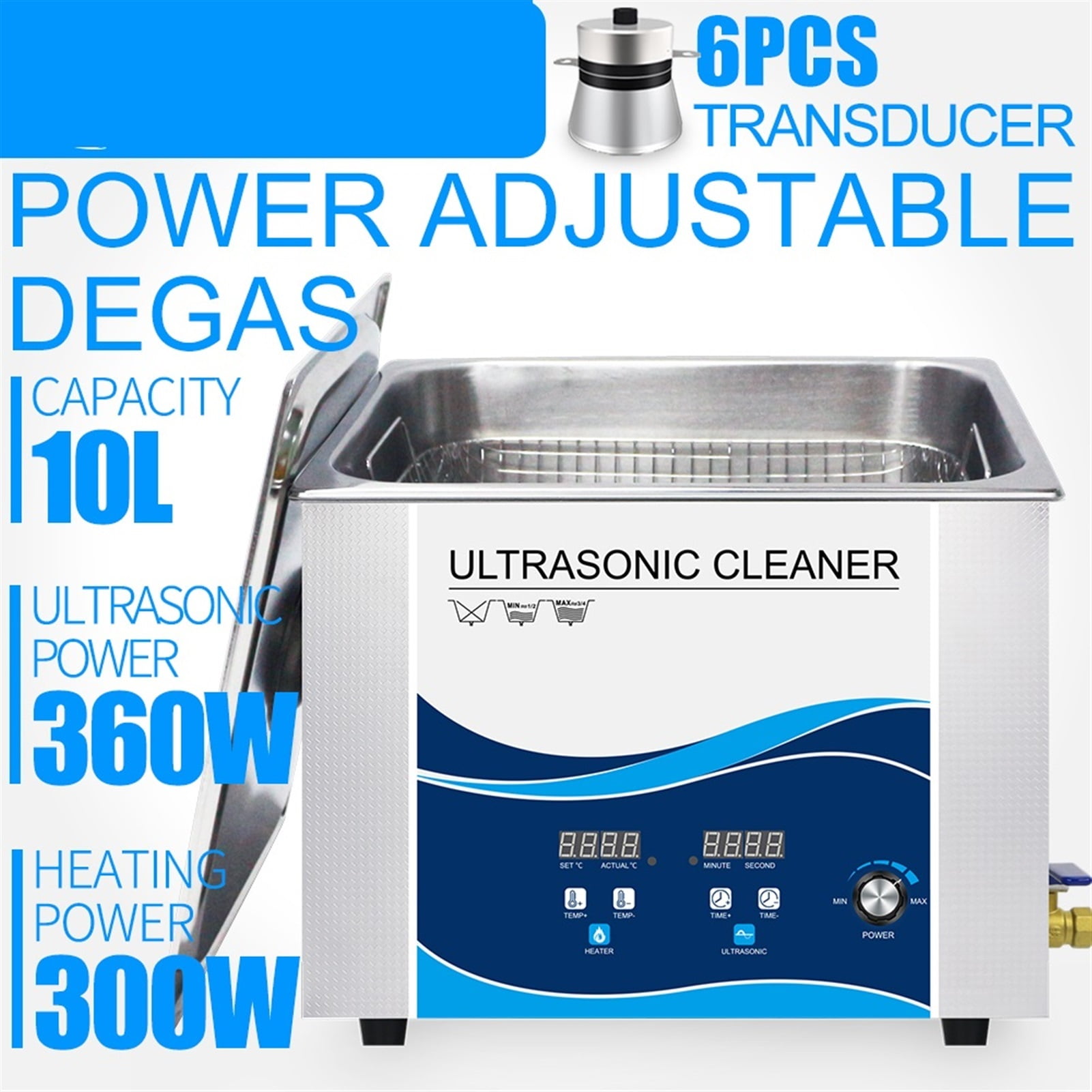 Digital Ultrasonic Cleaner 10L 0-360W Power Adjustable With Heating For ...