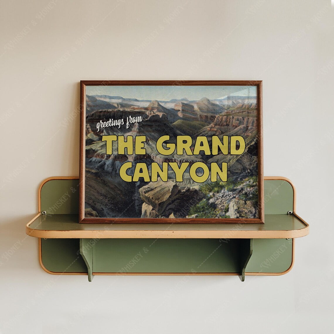 Digital, Vintage Greeting From The Grand Canyon Art Print, Retro Art ...