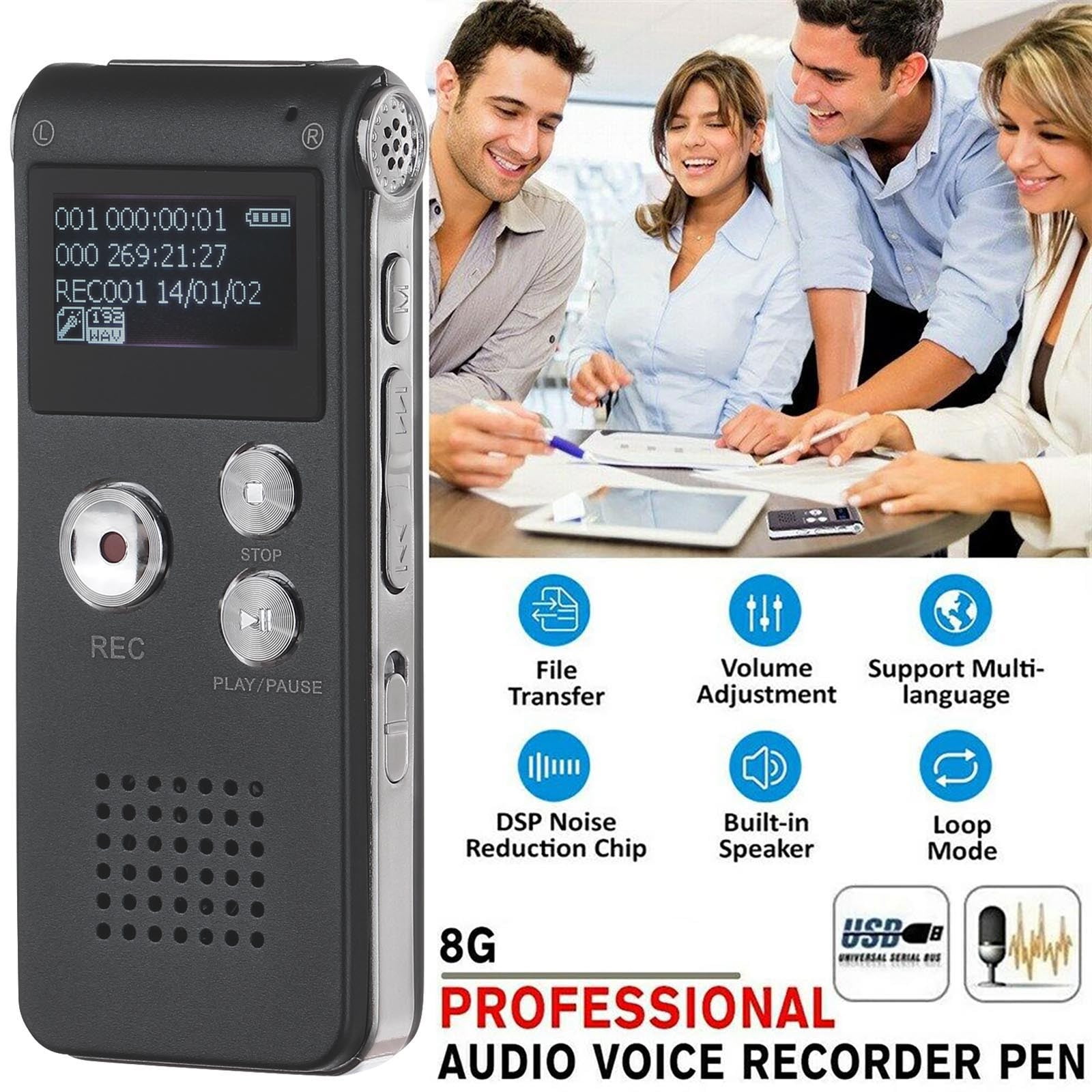 Digital Voice Recorder, Audio MP3 Player, Built-in Mic, Compact Design ...
