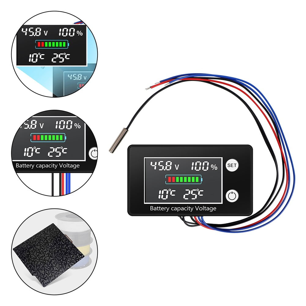 Digital Voltage Gauge with Temperature Control, LCD Voltmeter for 10V ...