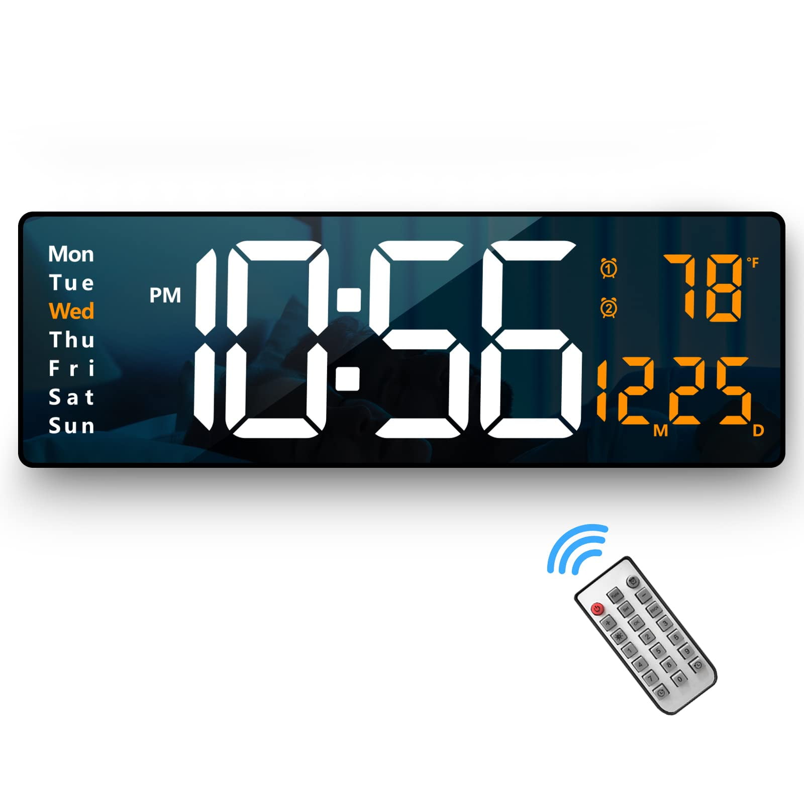 Digital Wall Clock 16 Inch Large Display, Remote Control Auto Dimmable ...