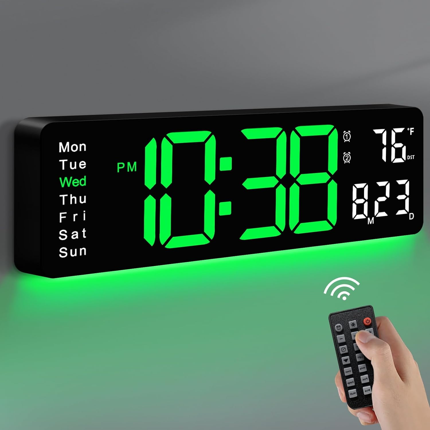 Digital Wall Clock, 16" Large Display Digital Clock with Remote Control, Auto-Dimming Wall Clock ...