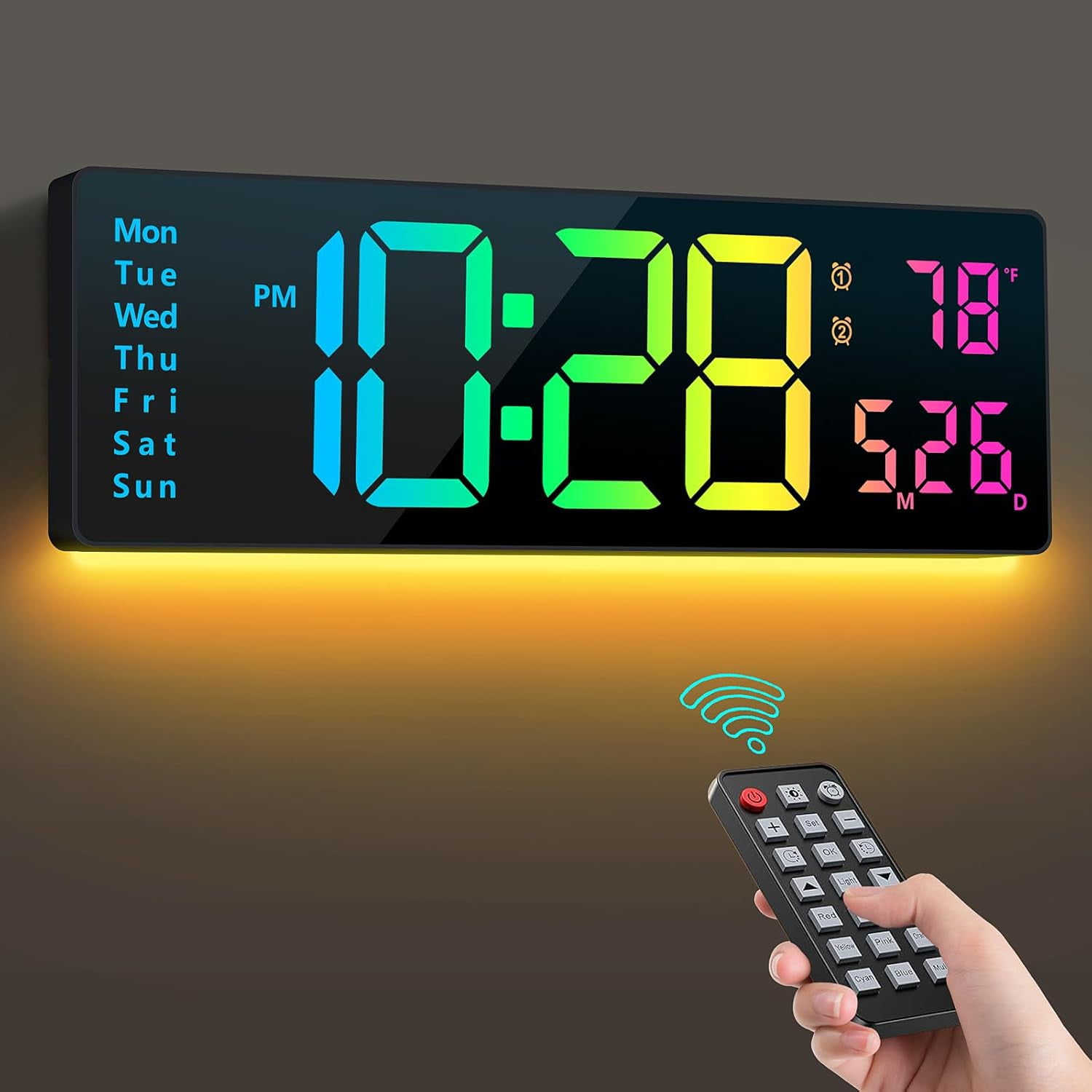 Digital Wall Clock 16", Wall Clocks with 11 RGB Colors, Alarm Clock ...