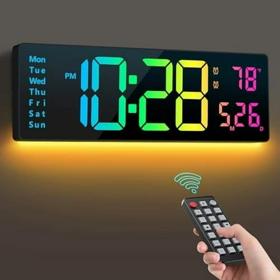 Digital Wall Clock 16", Wall Clocks with 11 RGB Colors, Alarm Clock ...