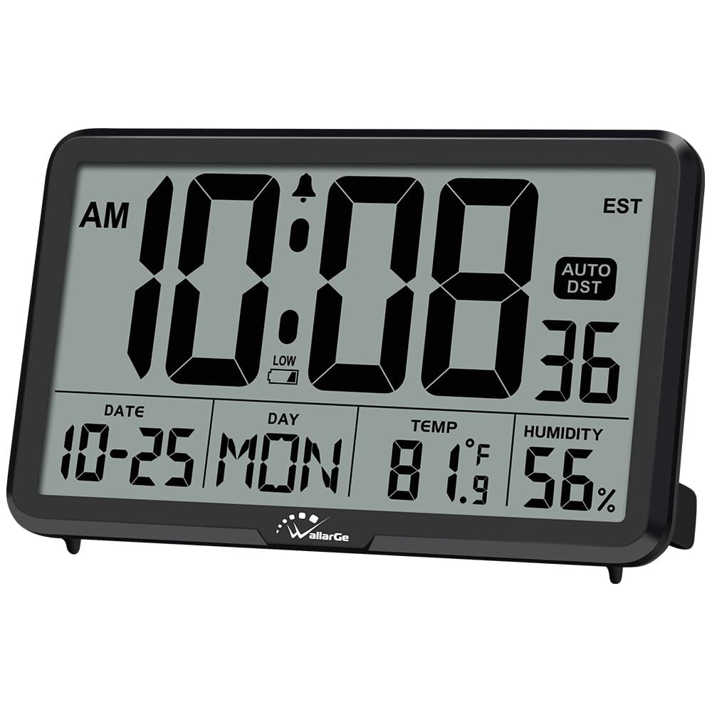 Digital Wall Clock Battery Operated Auto Set, Large Display with ...
