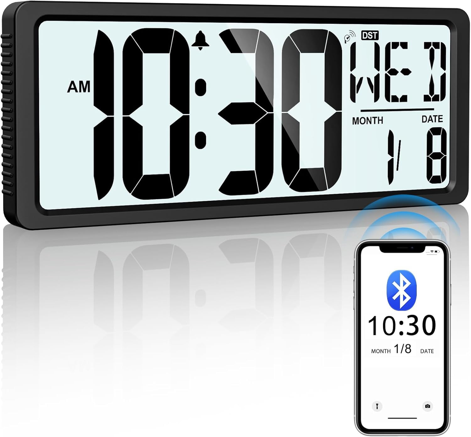 Digital Wall Clock Battery Operated with Bluetooth Time Sync/No Setup ...