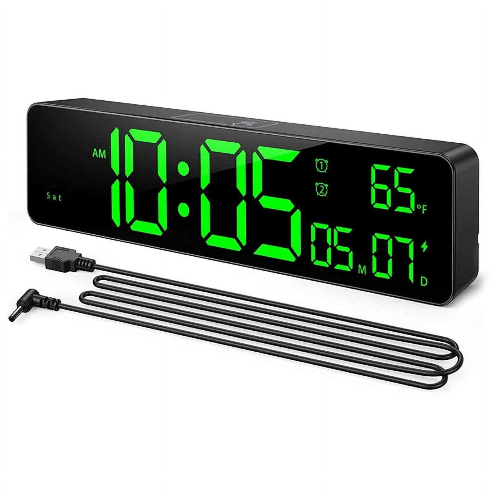 Walmart LED Digital Wall Clock with Time, Date, Temperature, Snooze ...