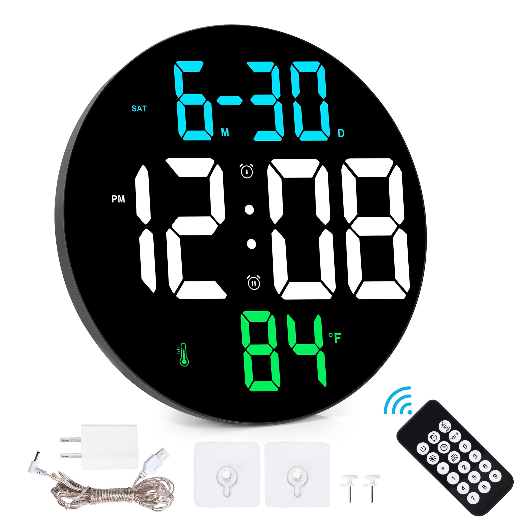 Walmart Digital Wall Clock with LED, Remote Control, USB Charger, 2 ...