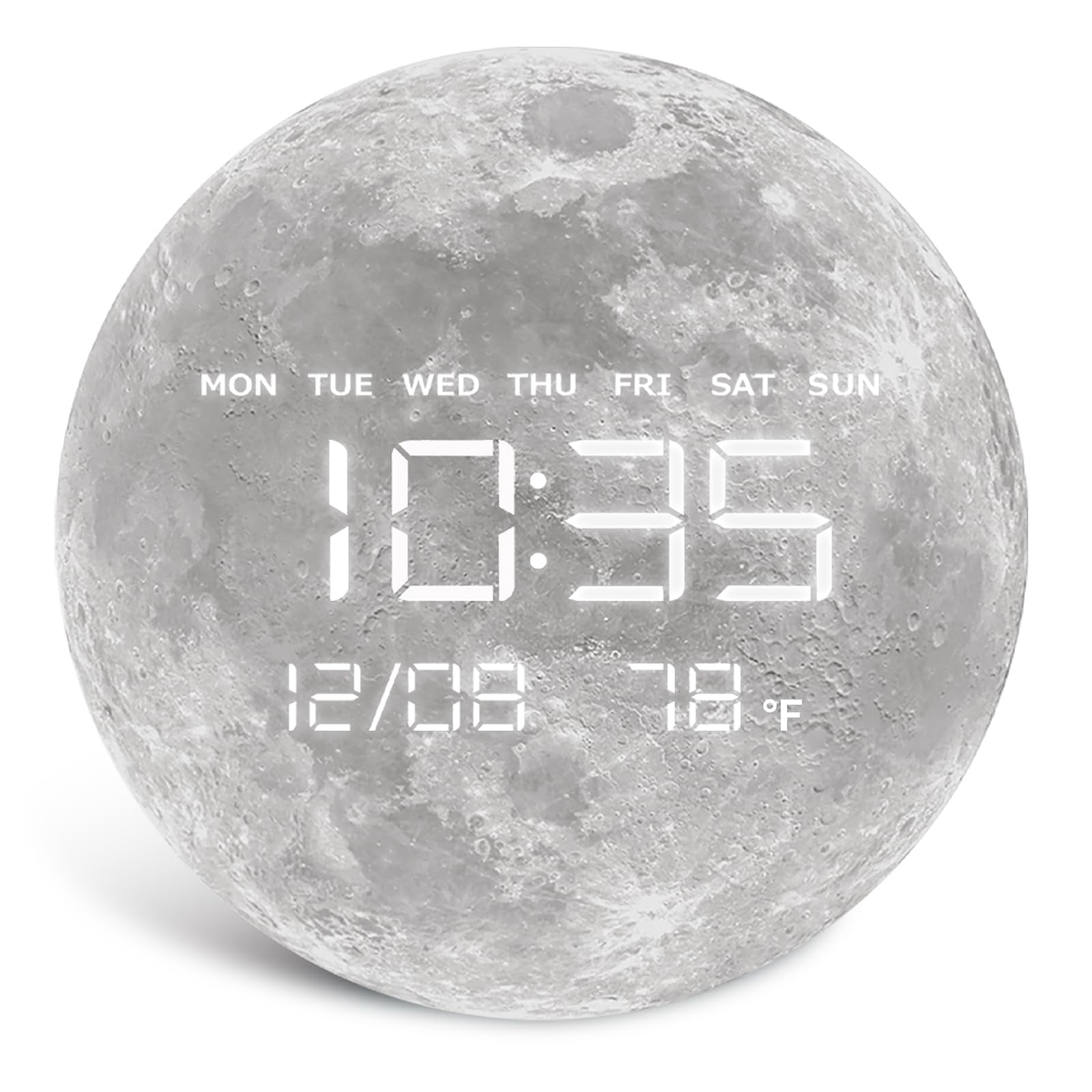 Digital Wall Clock, LED Moon/Earth Design, Temperature Display, 7.87 x ...