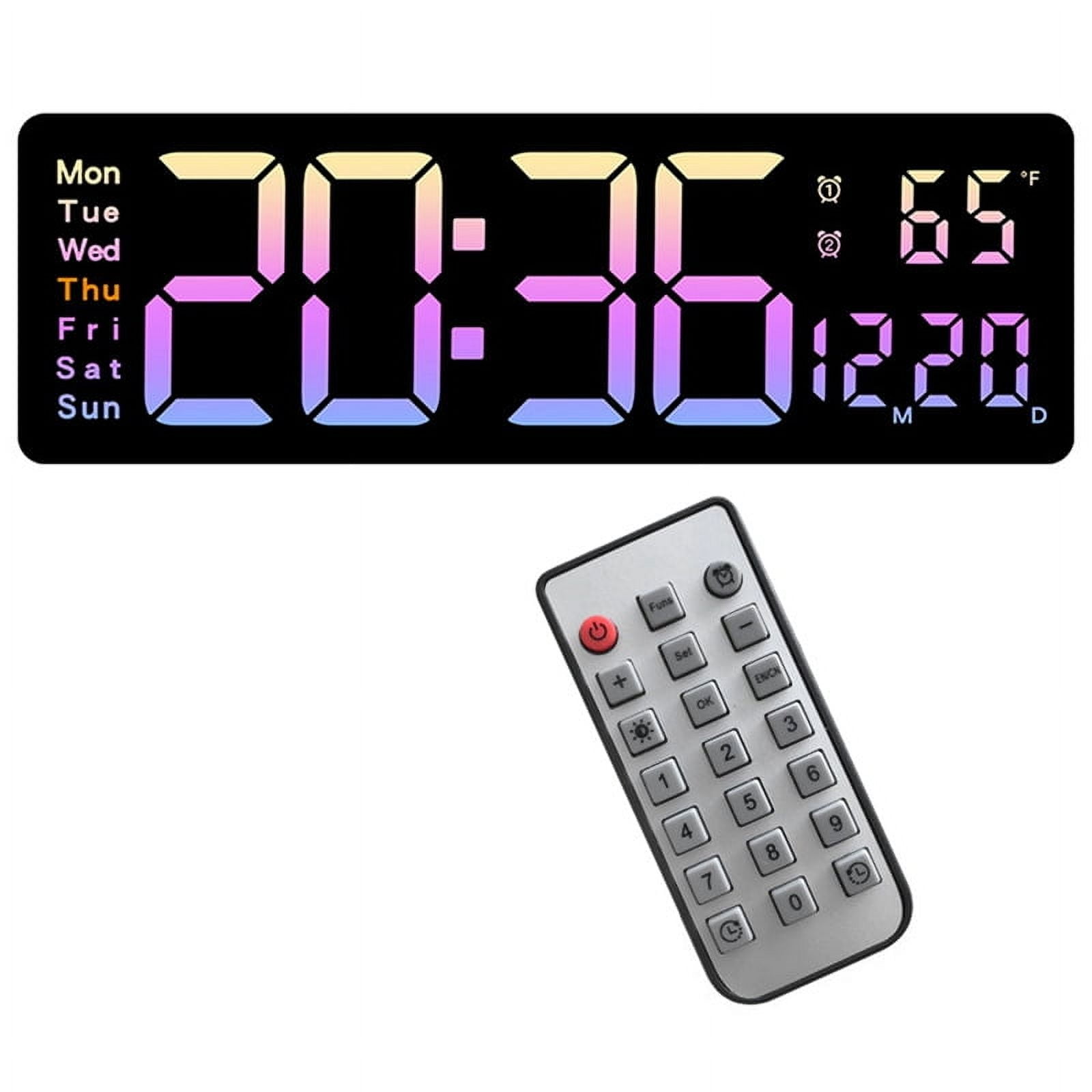 Digital Wall Clock Large Alarm Clock Remote Control Date Week ...