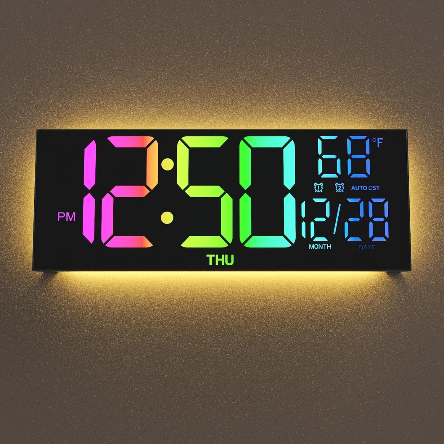 Digital Wall Clock Large Display, 13" Large Digital Wall Clock with RGB ...