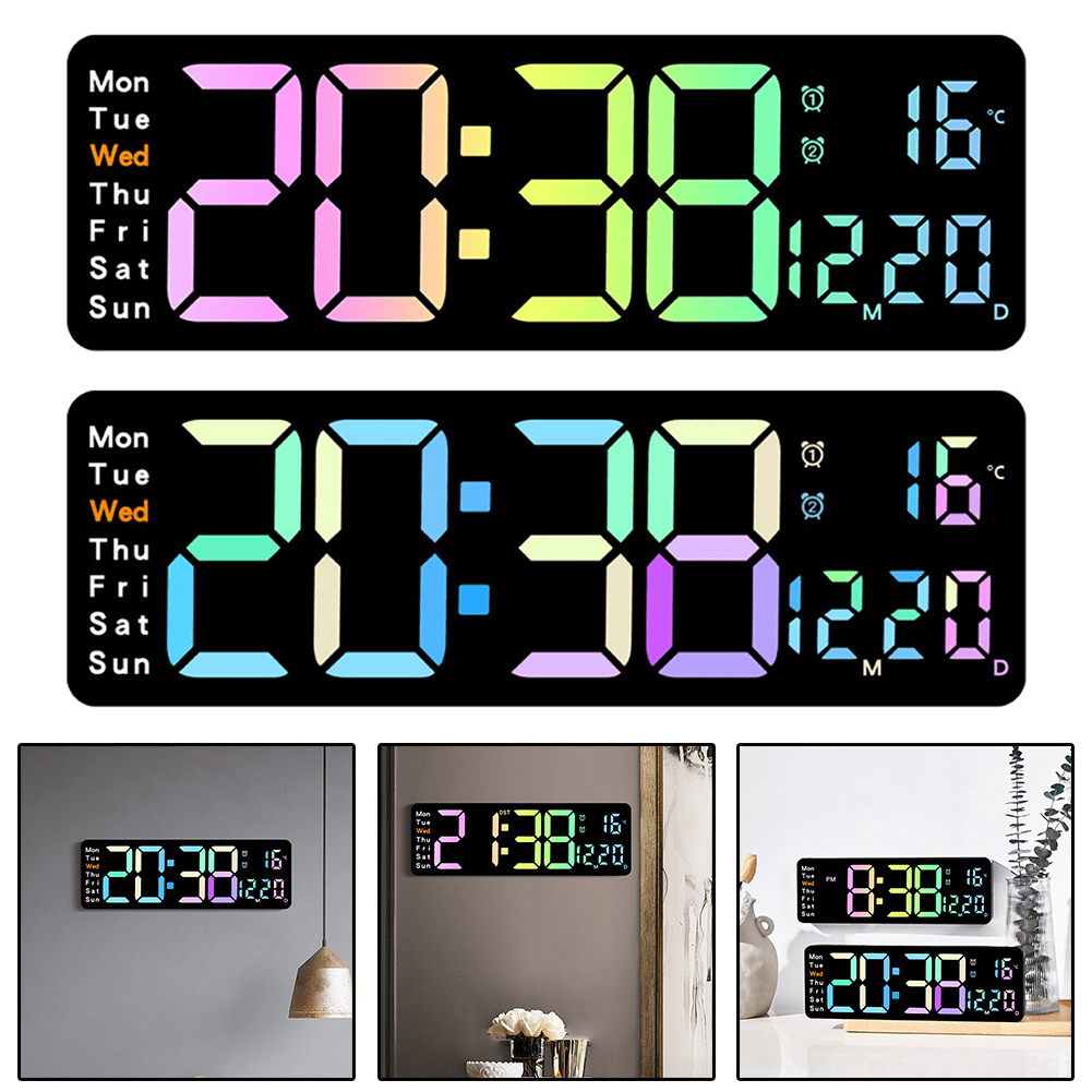 Digital Wall Clock Large Display, 13" Large Digital Wall Clock with Remote Control, Automatic ...