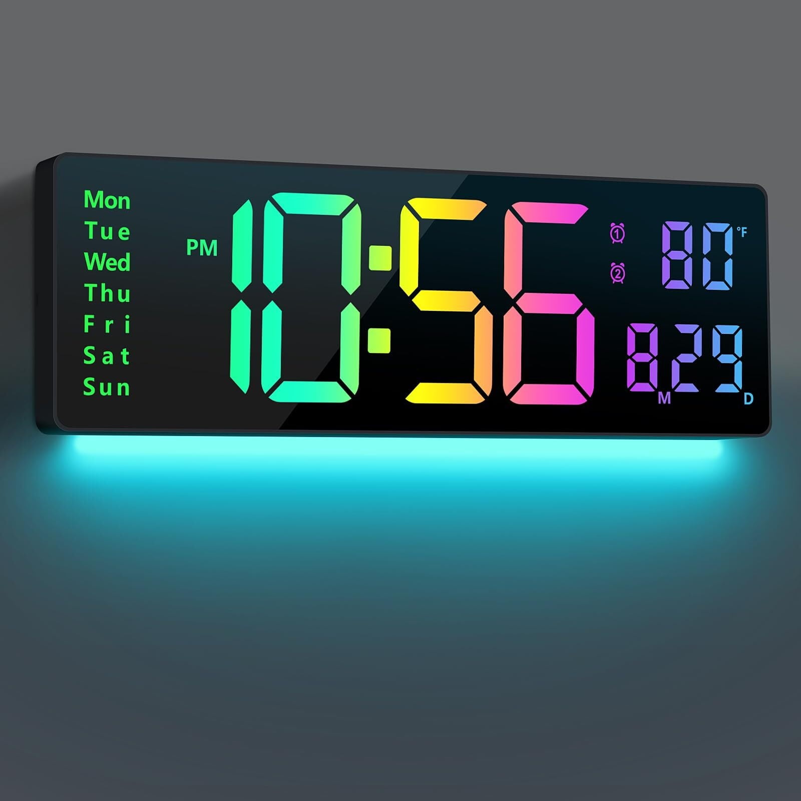 Digital Wall Clock Large Display 16", Digital Clock with 11 RGB Colors ...