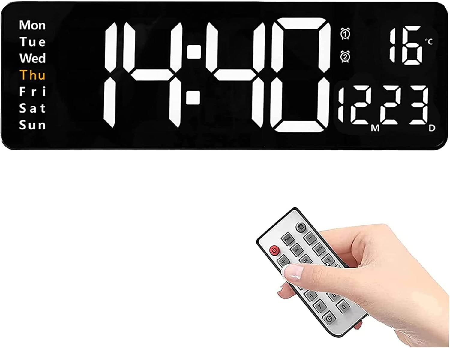 Boriyuan 16'' LED Digital Wall Clock with Remote, 10 Level Brightness ...