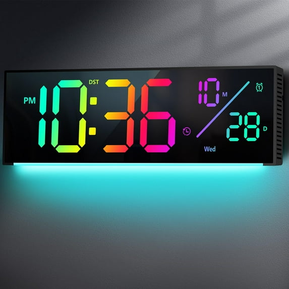 Digital Wall Clock, Large Display Digital Clock with 11 RGB Colors ...