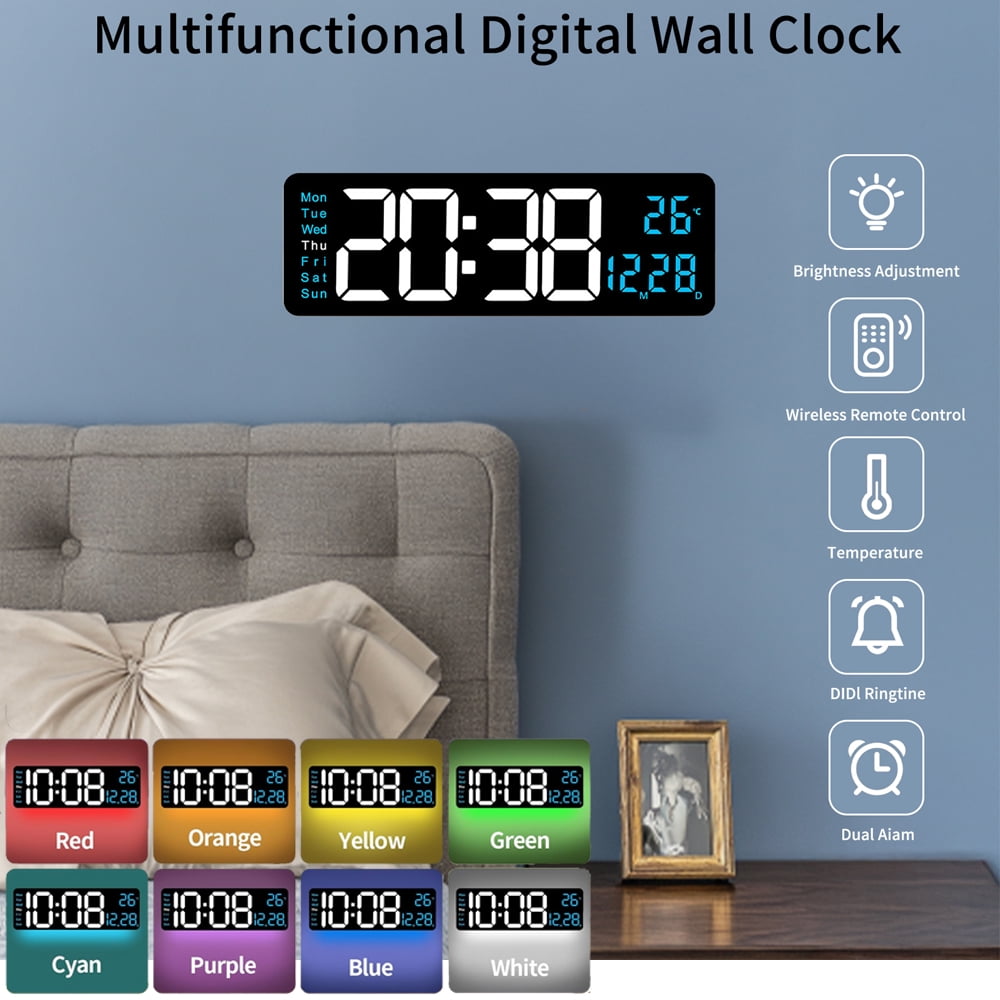 Digital Wall Clock, Large Display Digital Clock with Remote Control ...