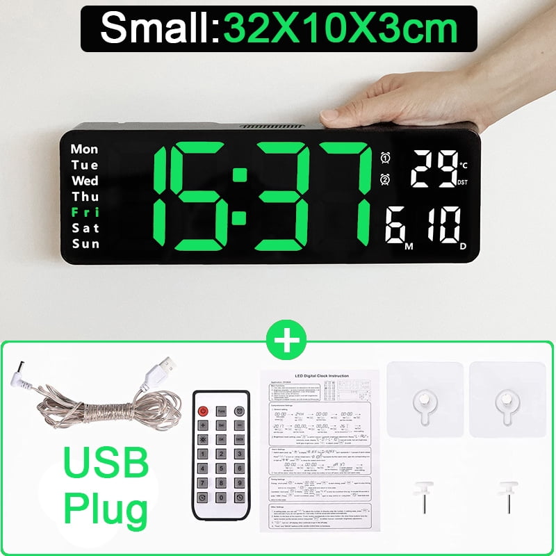 Digital Wall Clock Large Display LED Digital Clock with Remote Control ...