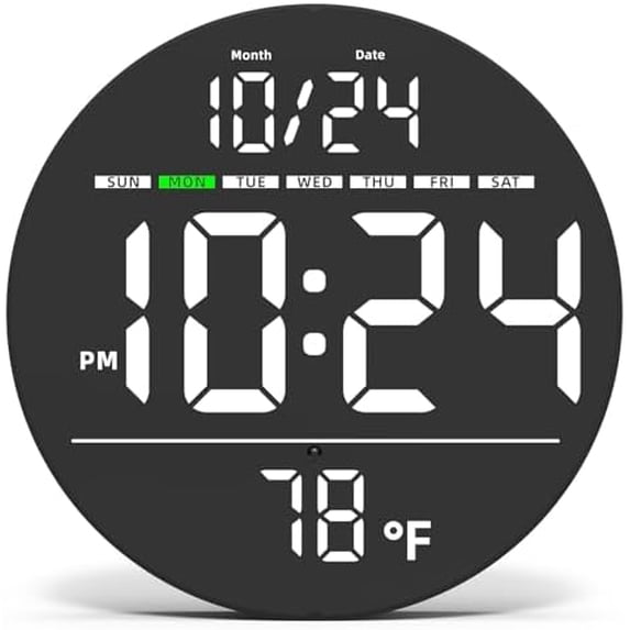Digital Wall Clock with Large LED Display, Date, Temperature, Auto ...