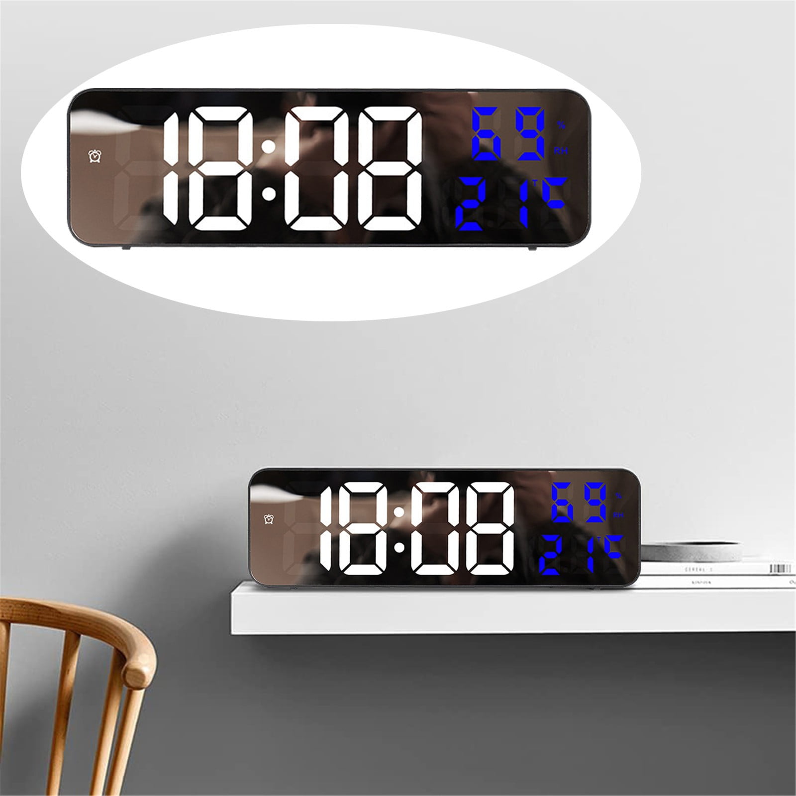 Digital Wall Clock Large Screen Wall-mounted Time Temperature Humidity ...