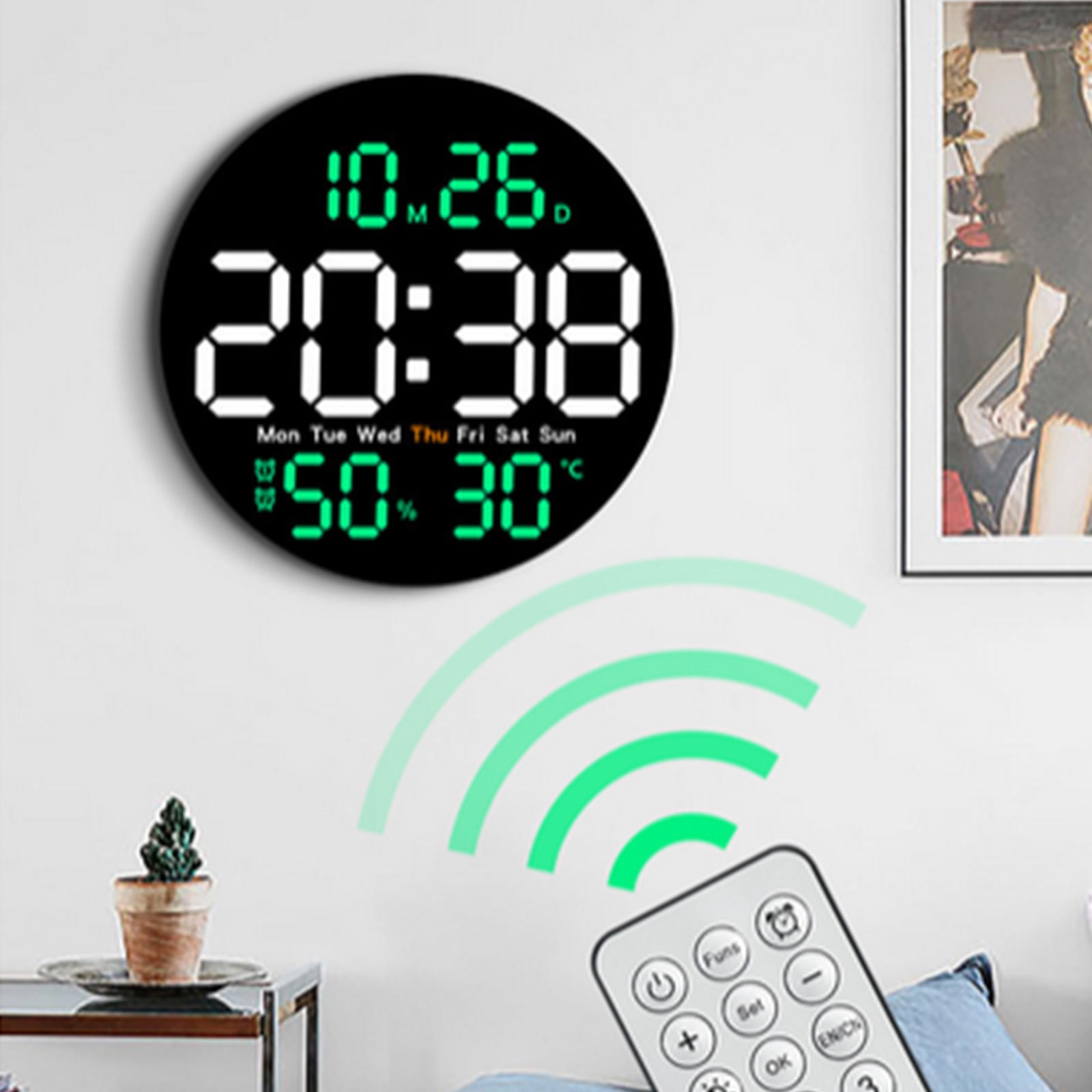 Digital Wall Clock, Multi-function Remote Control, Color Screen Silent ...