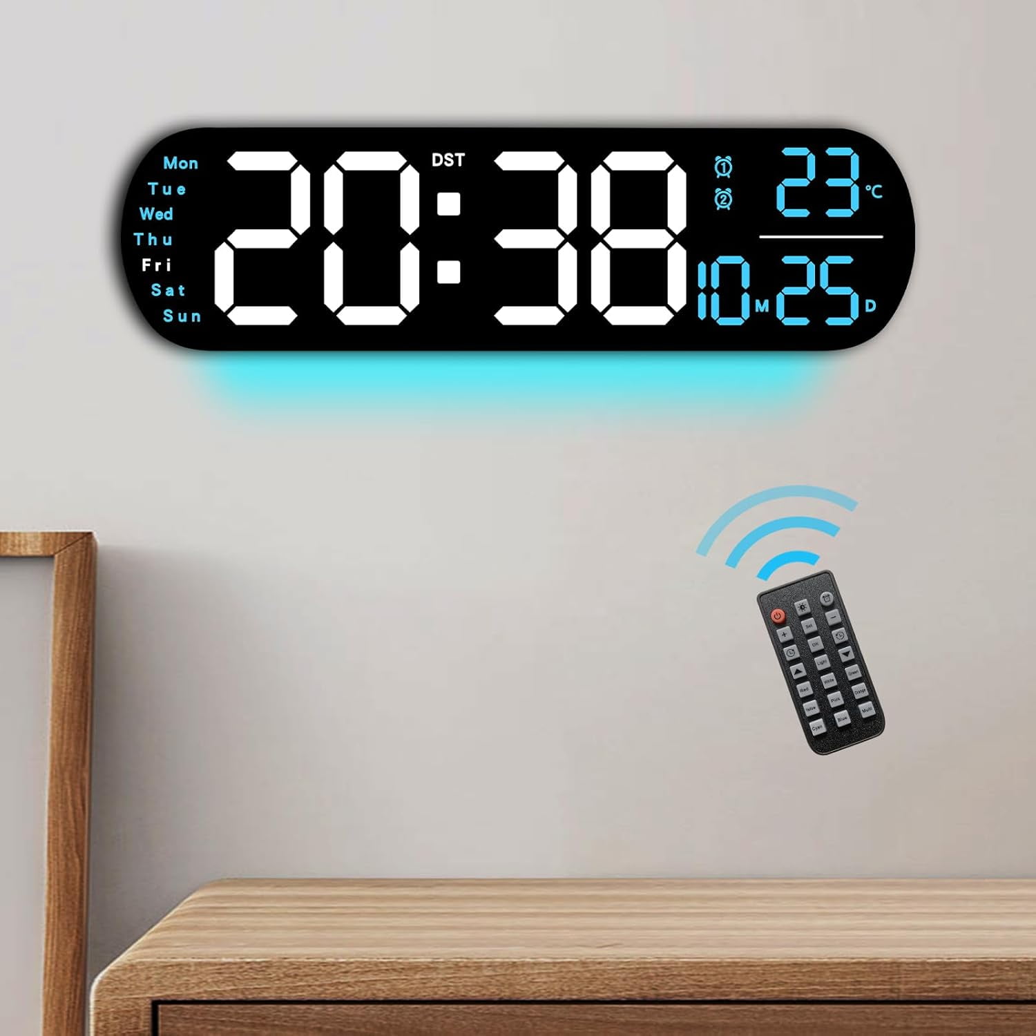 Digital Wall Clock with Remote Control, Wall Clock with Large Display ...