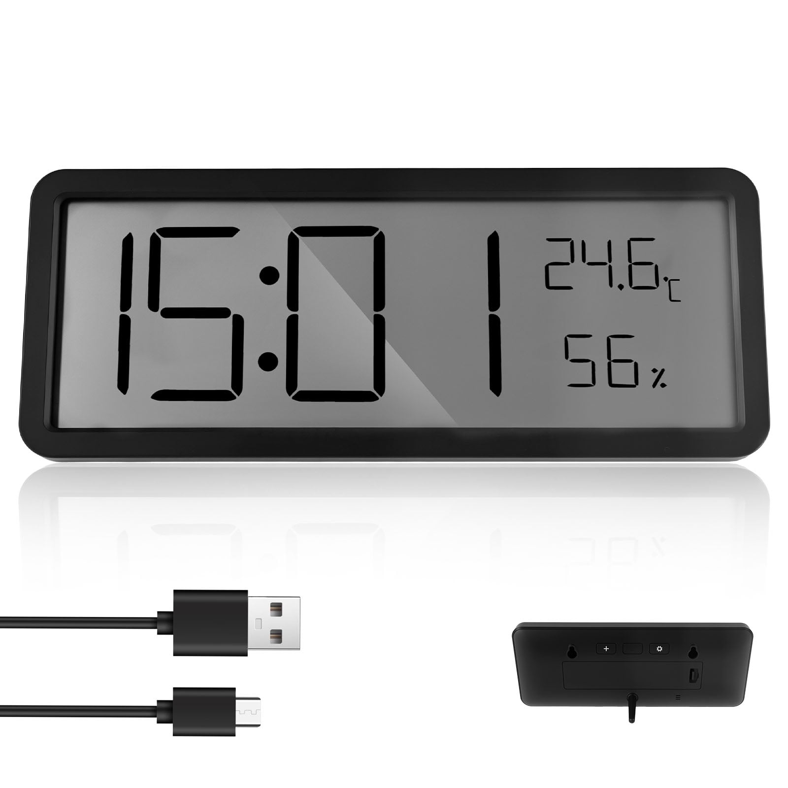Digital Wall Clock Temperature Display Rechargeable or Battery Powered ...