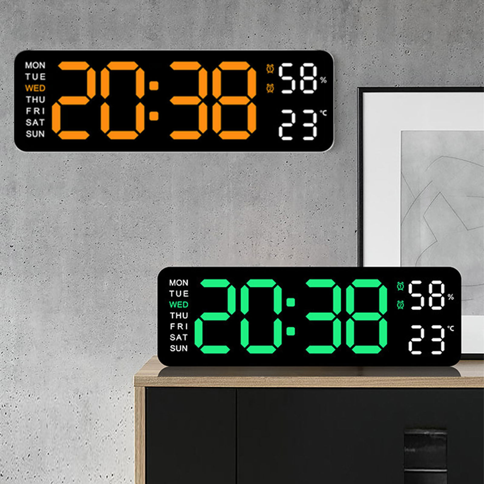 Digital Wall Clock Timer 2 Alarms with LED Screen Dispaly Temperature ...