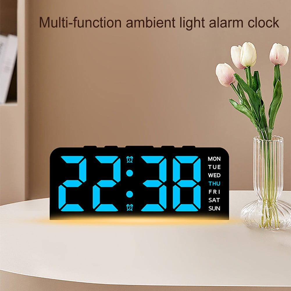 Digital Wall Clock With Atmosphere Light Color Changing Temperature ...