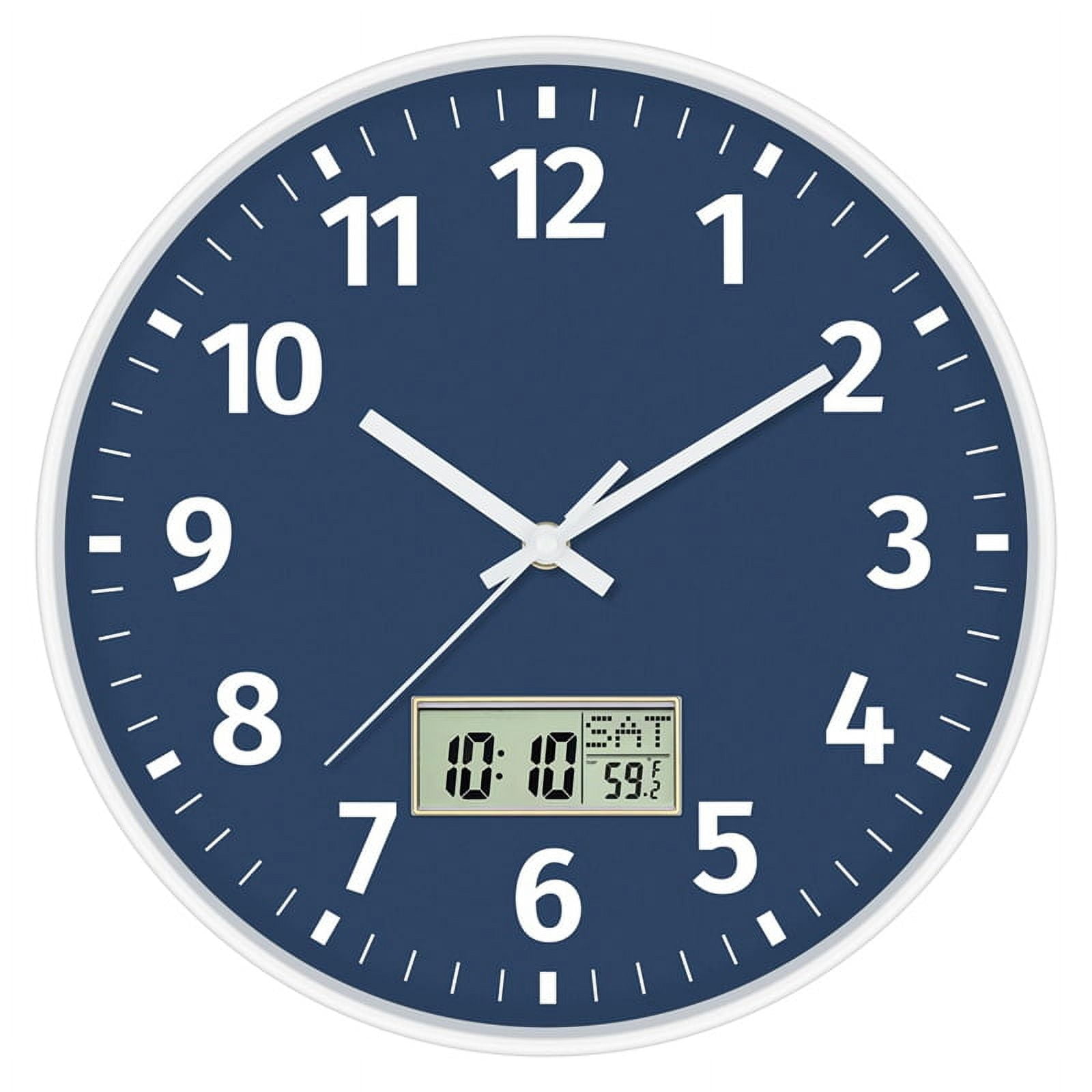 Digital Wall Clock with Time, Day of Week and Temperature, Silent Non ...