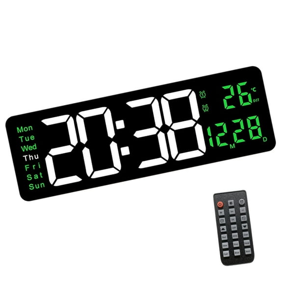 Digital Wall Mount Clock with LED Display Adjustable Brightness Remote ...