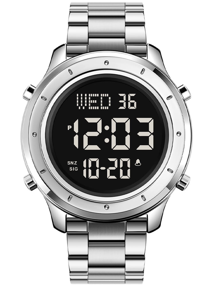 Digital Watch for Men Stainless Steel Multifunctional LED Backlight ...