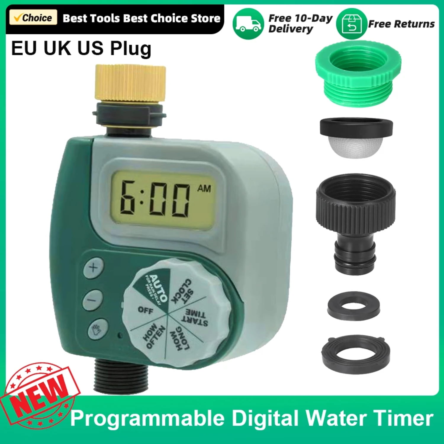 Digital Water Timer Programmable Weatherproof Garden Lawn Faucet Hose ...