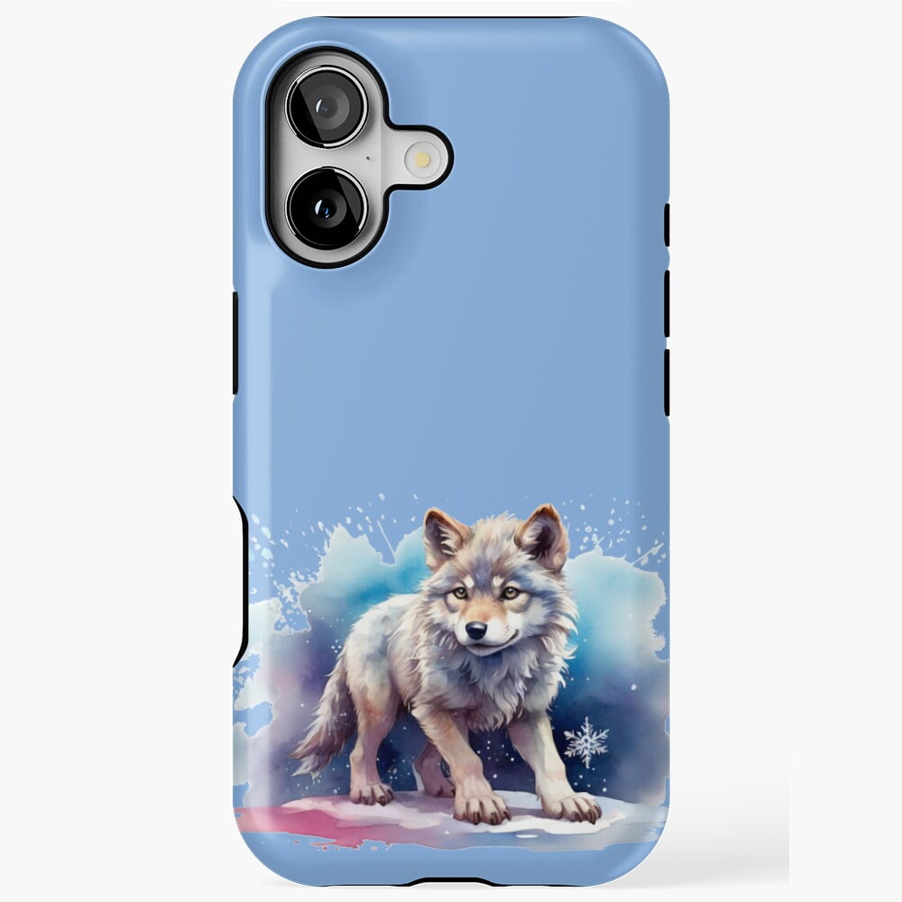 Digital Watercolor Little Wolf Art Phone Case with iPhone 17 to 11 Pro ...