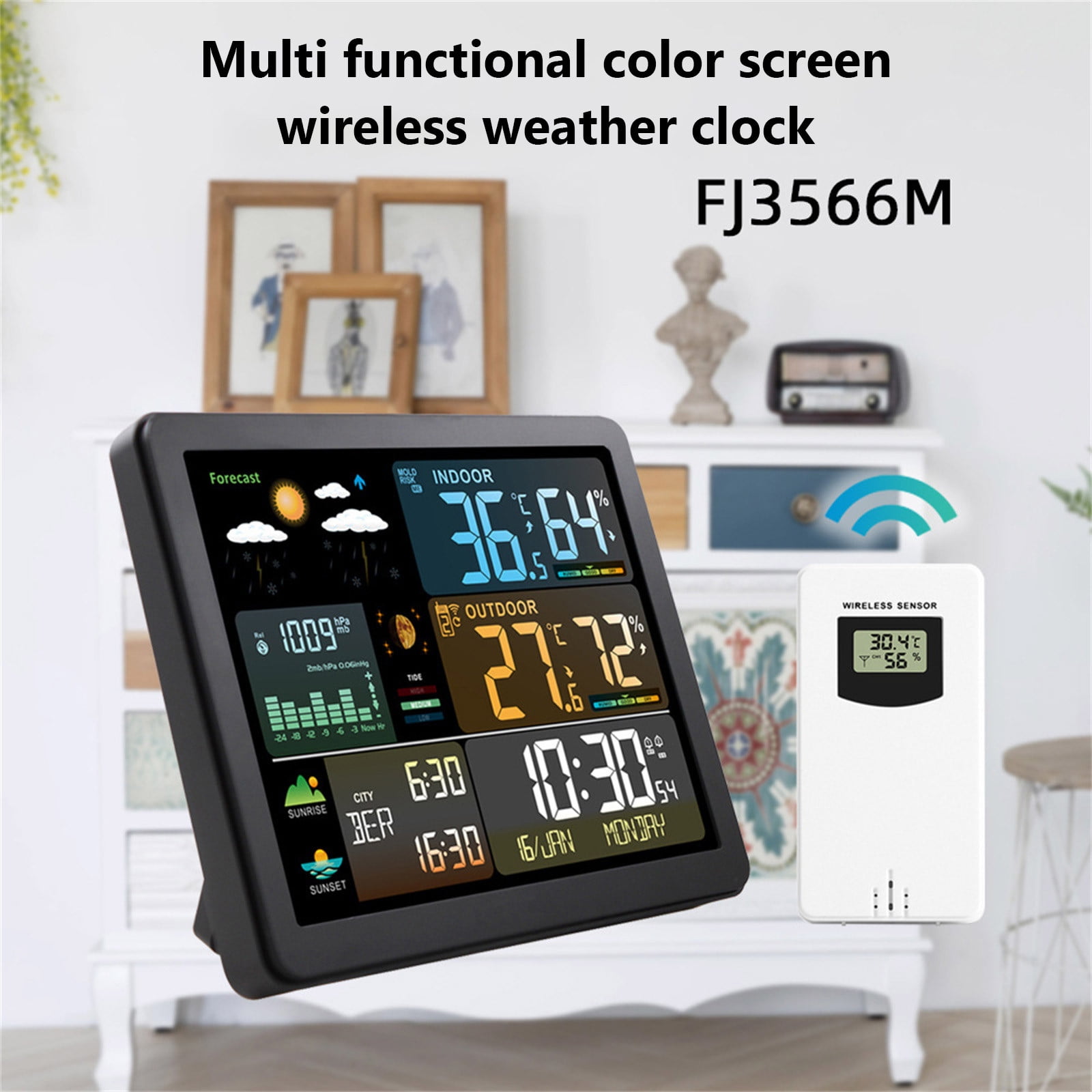 Digital Weather Clock, Temperature Humidity Display, RF Wireless Remote ...