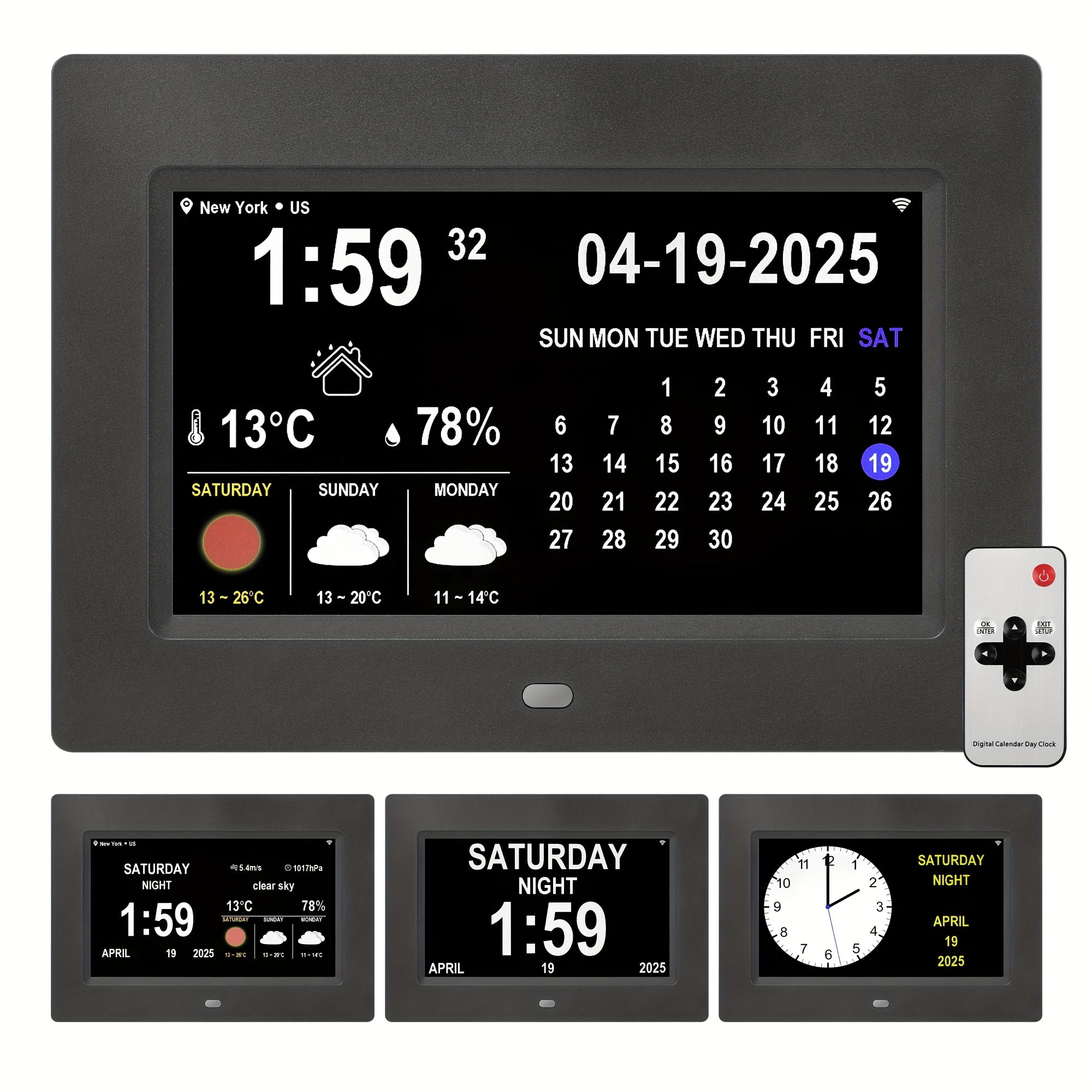 Digital Weather Clock with Temperature & Humidity Forecast, 12 Alarms ...