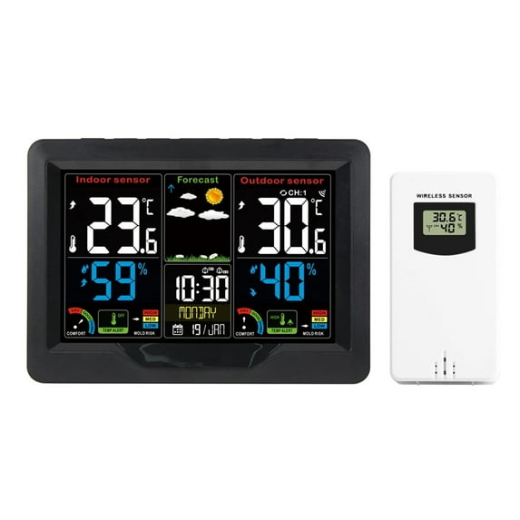 Digital Weather Station Clock Indoor Outdoor Temperature and Humidity ...