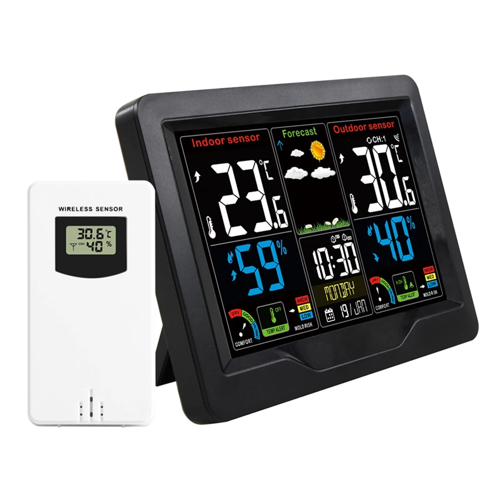 Digital Weather Station Clock Indoor Outdoor Temperature and Humidity ...