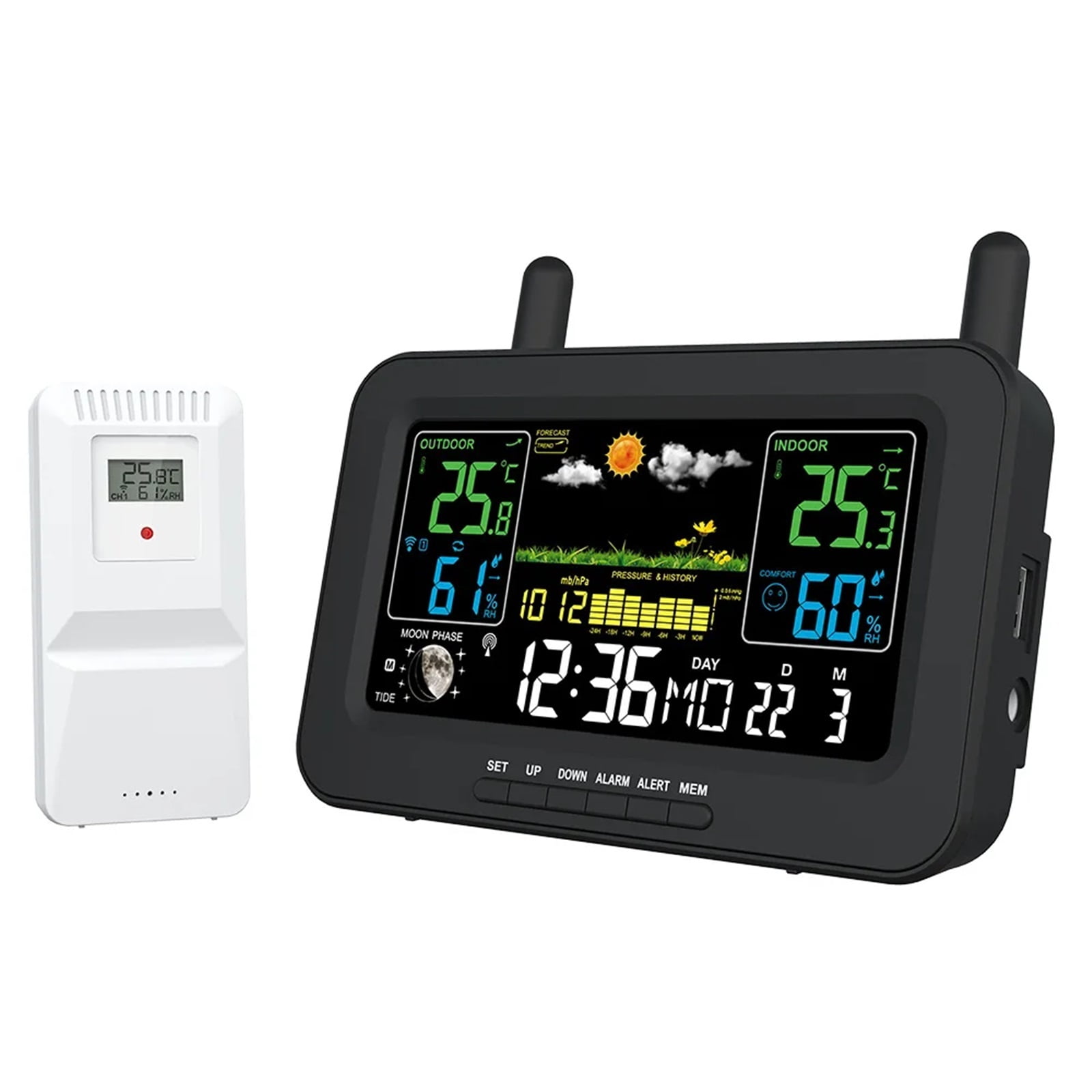 Digital Weather Station Clock Indoor Outdoor Weather Forecast ...