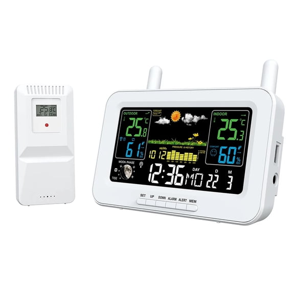 Digital Weather Station Clock Indoor Outdoor Weather Forecast ...