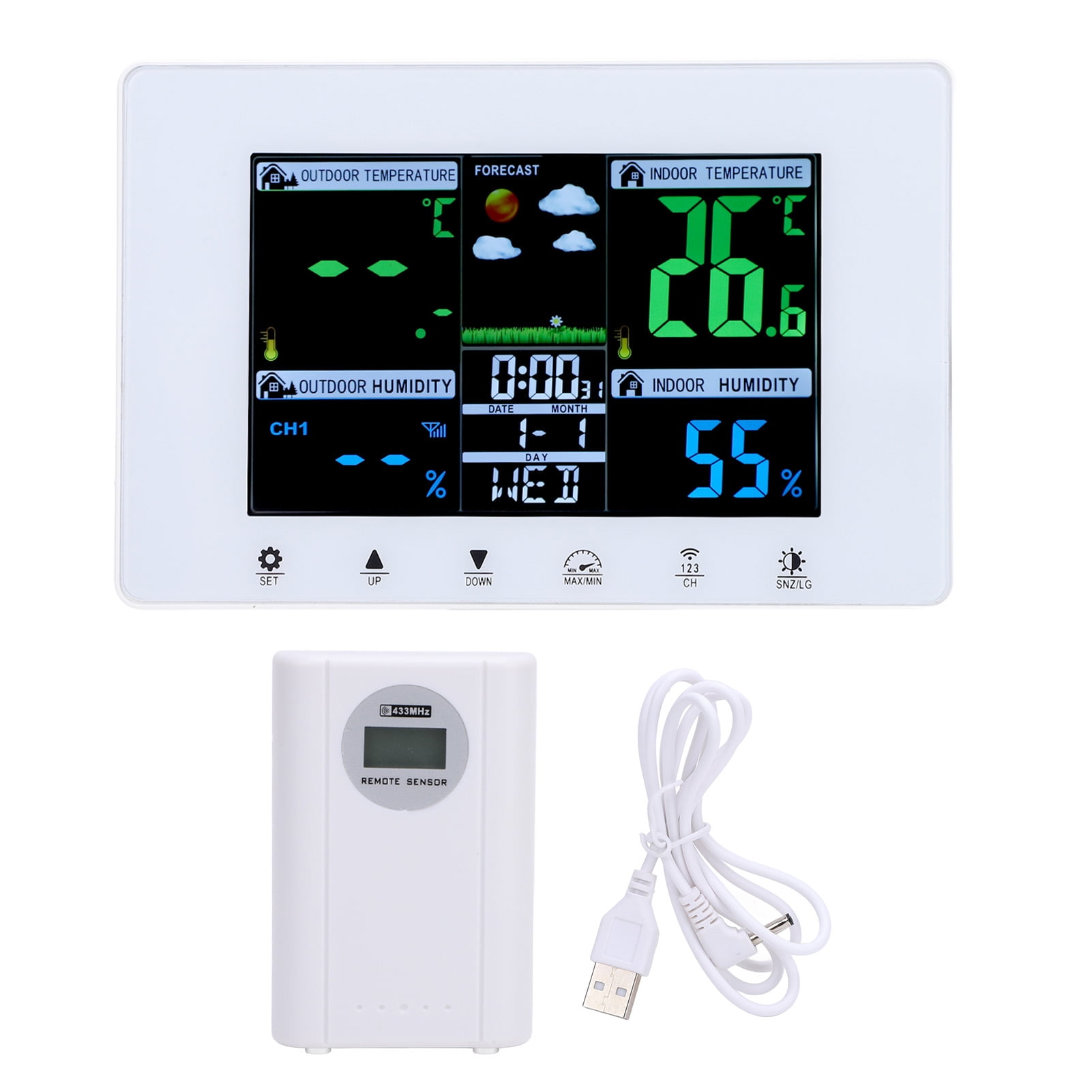Digital Weather Thermometer Clock, Multifunctional Adjustable ...